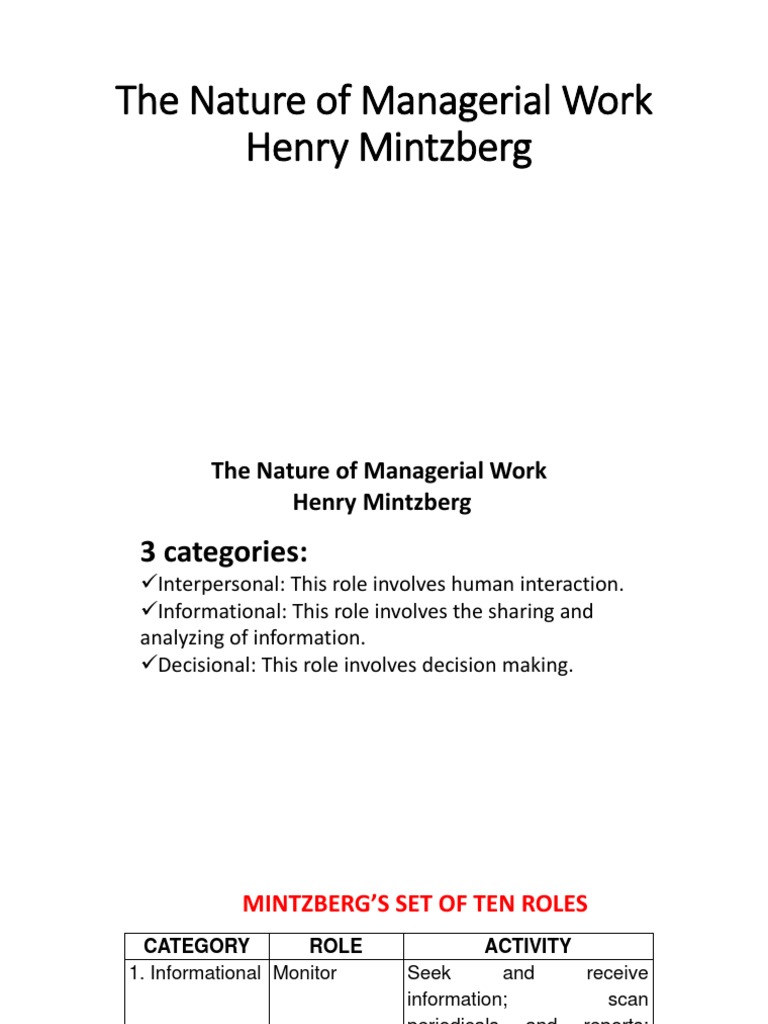 The Nature of Managerial Work | PDF | Communication | Psychological ...