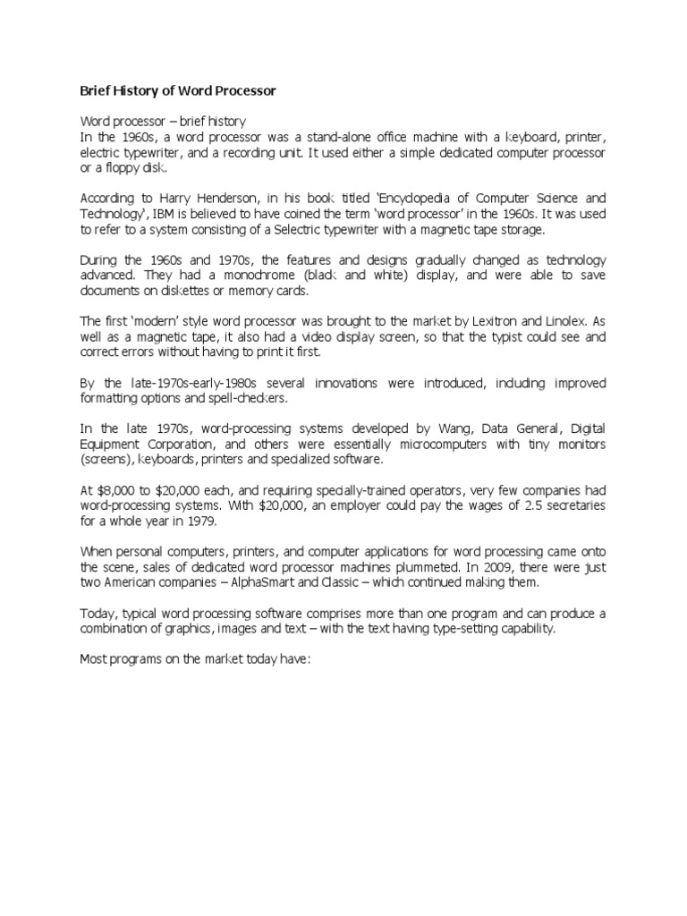 Brief History of Word Processor | PDF | Microsoft Word | Written ...