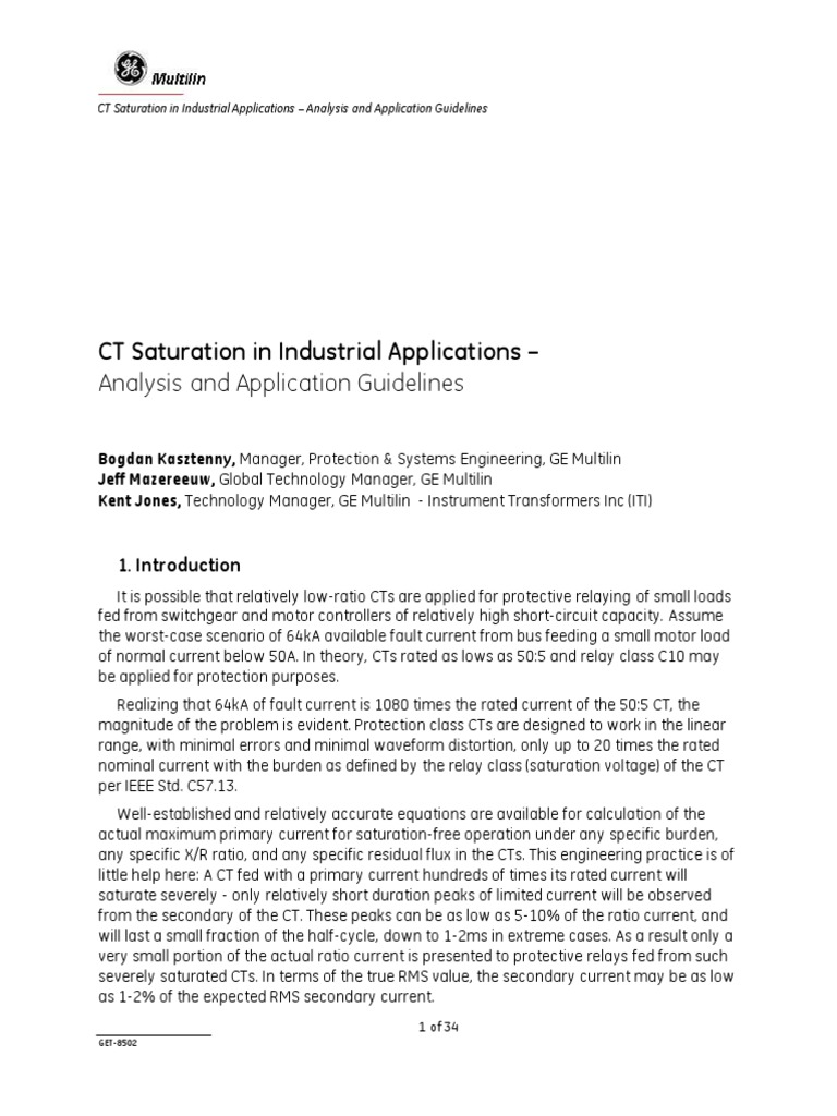 CT Saturation in Industrial Applications - : Analysis and Application ...