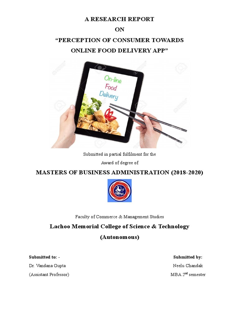 A Research Report ON "Perception of Consumer Towards Online Food ...