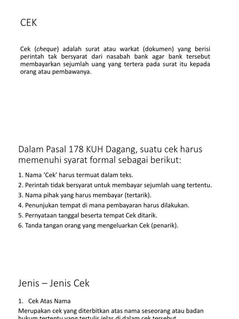 Syarat Formal dan Jenis Cek | PDF