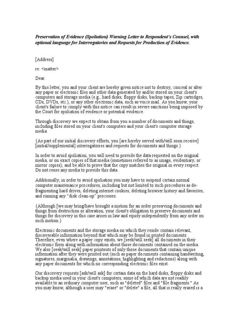 Spoliation Letter Ed Request | PDF | Backup | Computer File