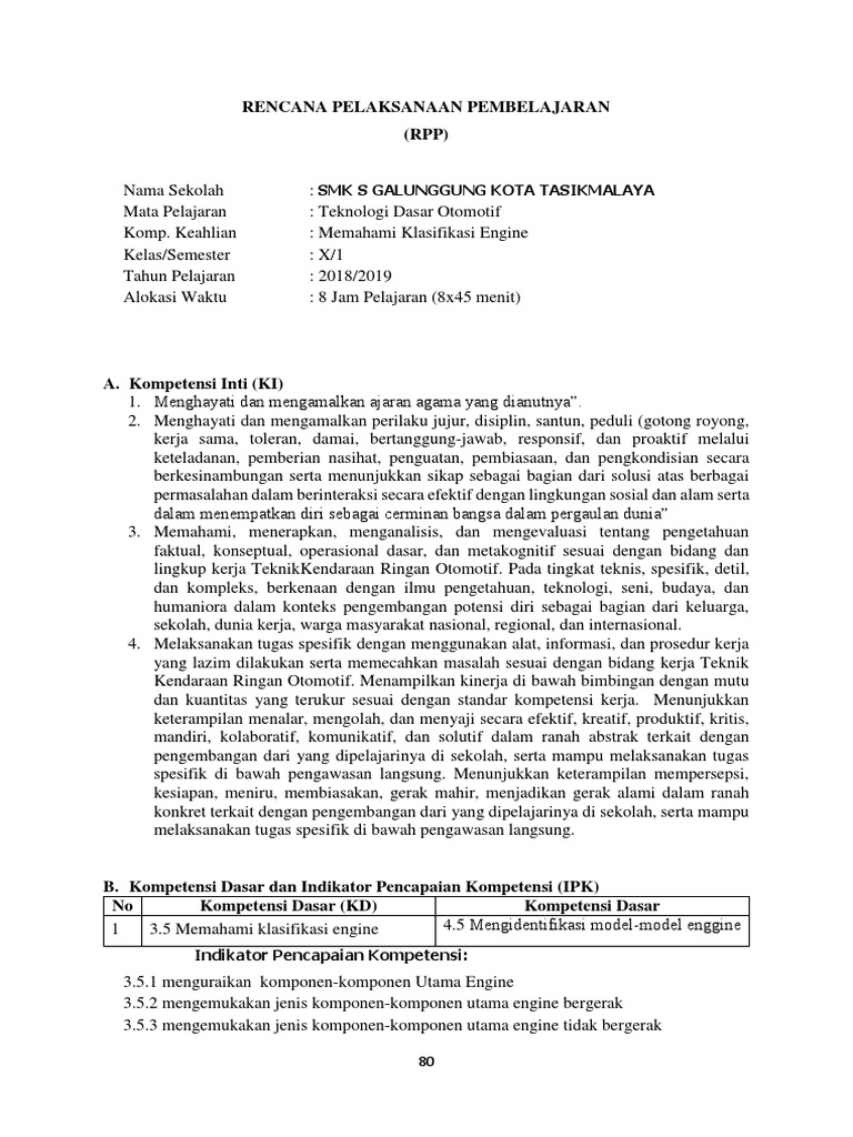 RPP Memahami Klasifikasi-Engine | PDF