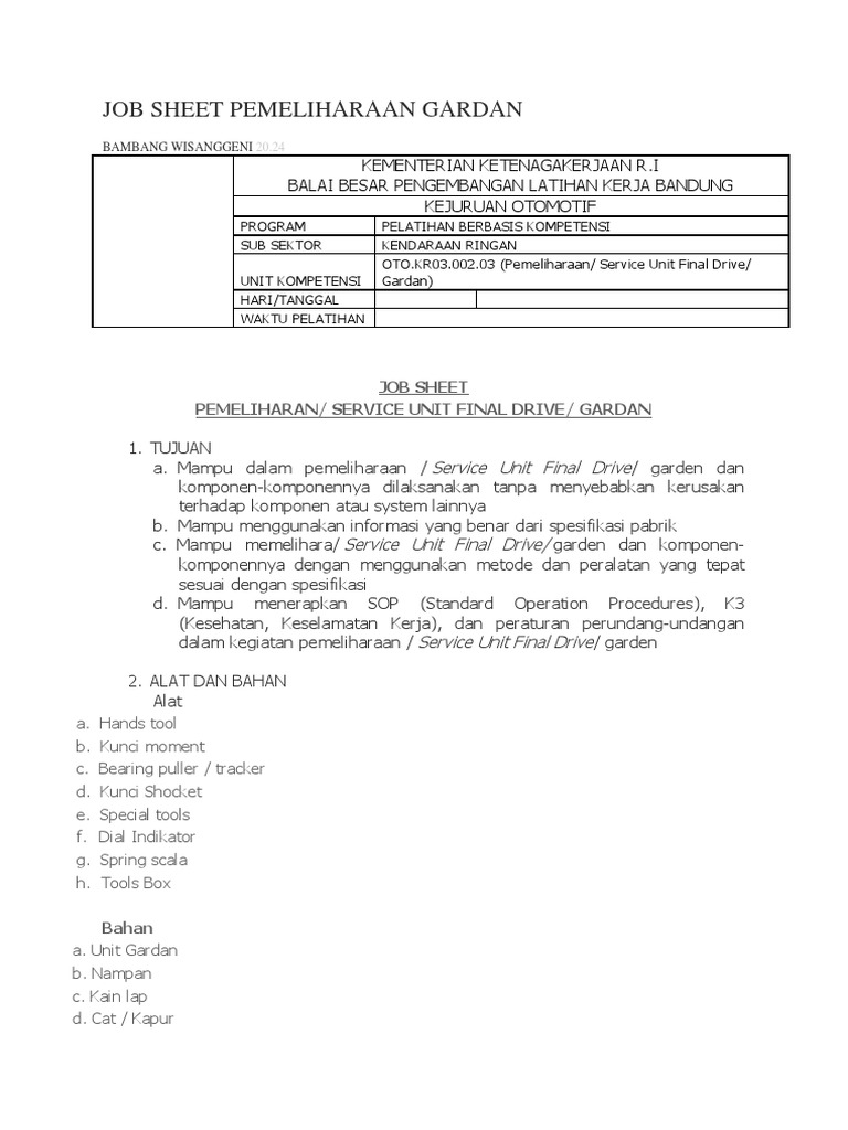 Pemeliharaan Unit Gardan Kendaraan | PDF