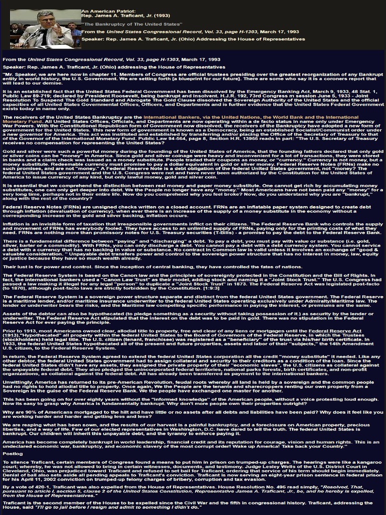 Congressman James Traficant's Statement in The Congressional Record ...