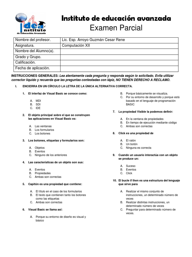 Examen de Visual Studio 2012 | PDF | Objeto (informática) | Básico
