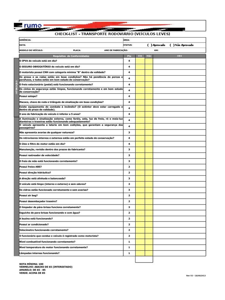 Check List - Transporte de Colaboradores - Veículos Leves v2 ...