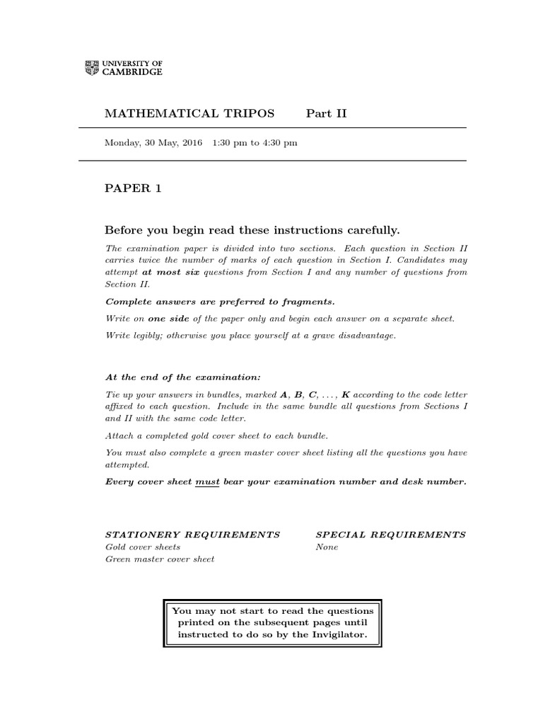 Mathematical Tripos: Complete Answers Are Preferred To Fragments | PDF ...