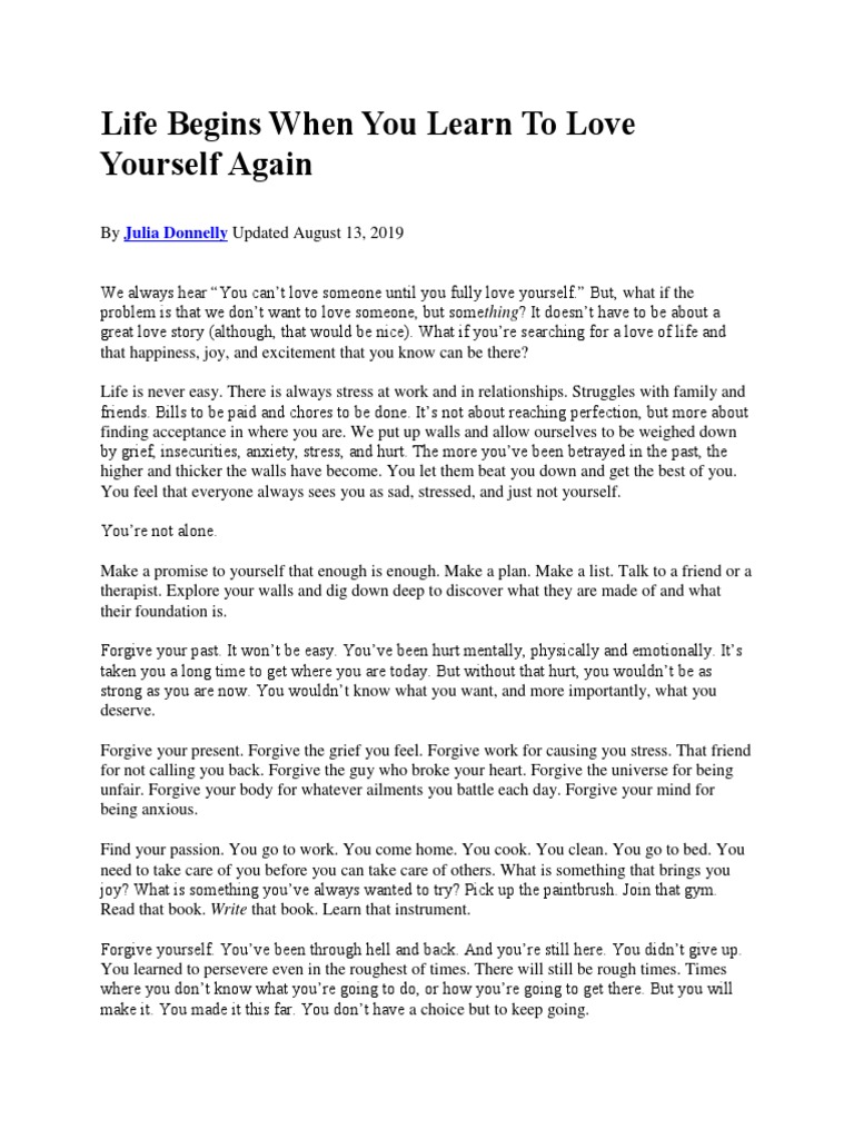 Life Begins When You Learn To Love Yourself | PDF | Love | Psychology