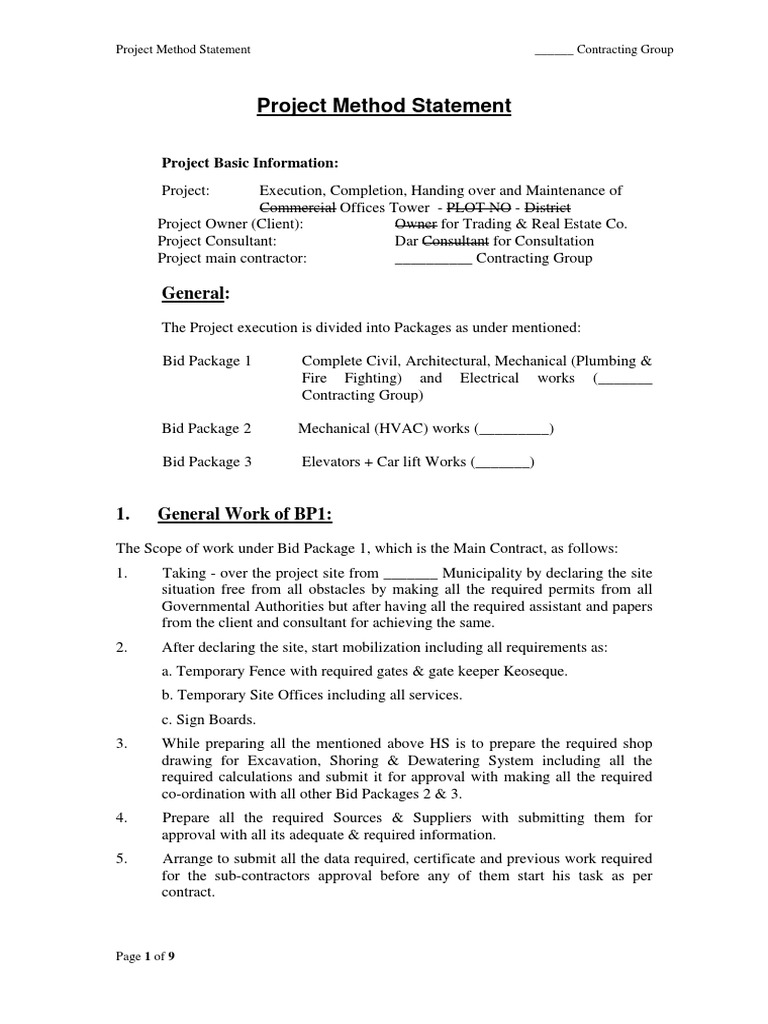 Project Method Statement for the Execution, Completion, Handing Over ...