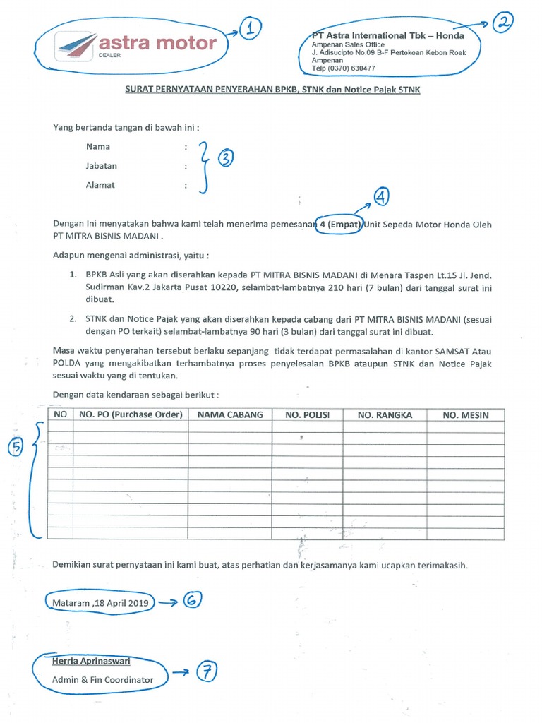 Contoh Covernote BPKB STNK Dan NP-1 | PDF