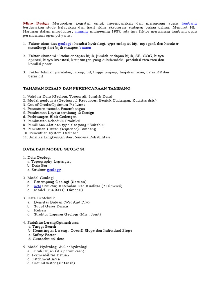 Design Tambang. 1 | PDF