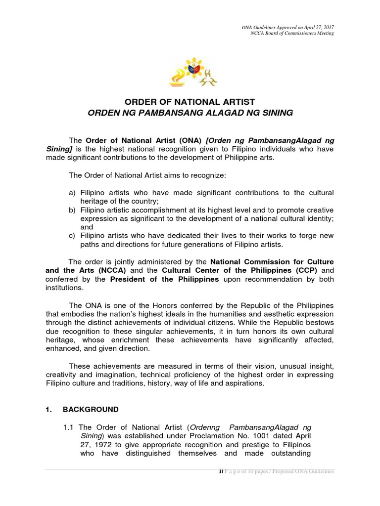 Orden NG Pambansang Alagad NG Sining: Order of National Artist | PDF