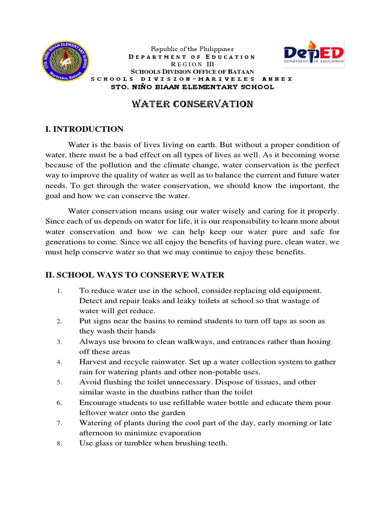 Promoting Water Conservation at Sto. Niño Biaan Elementary School | PDF
