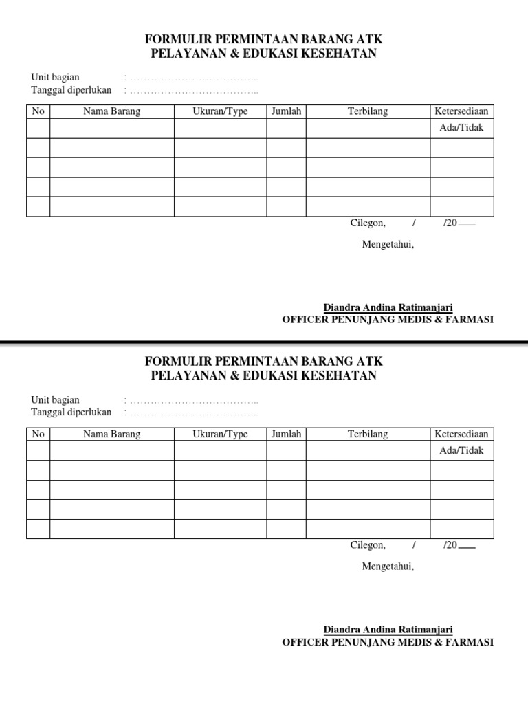 Formulir Permintaan Barang Atk | PDF