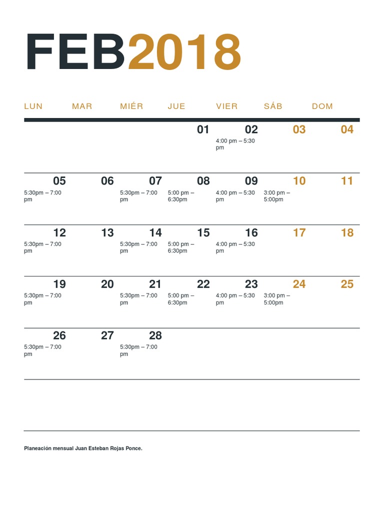 February 2018 Schedule Overview | PDF