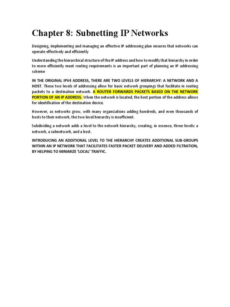 Capitulo 8 Subnetting Ip Networks Pdf Ip Address Computer Network