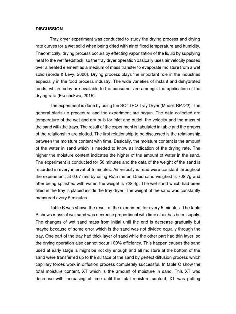 Discussion Tray Dryer | PDF | Humidity | Atmosphere Of Earth