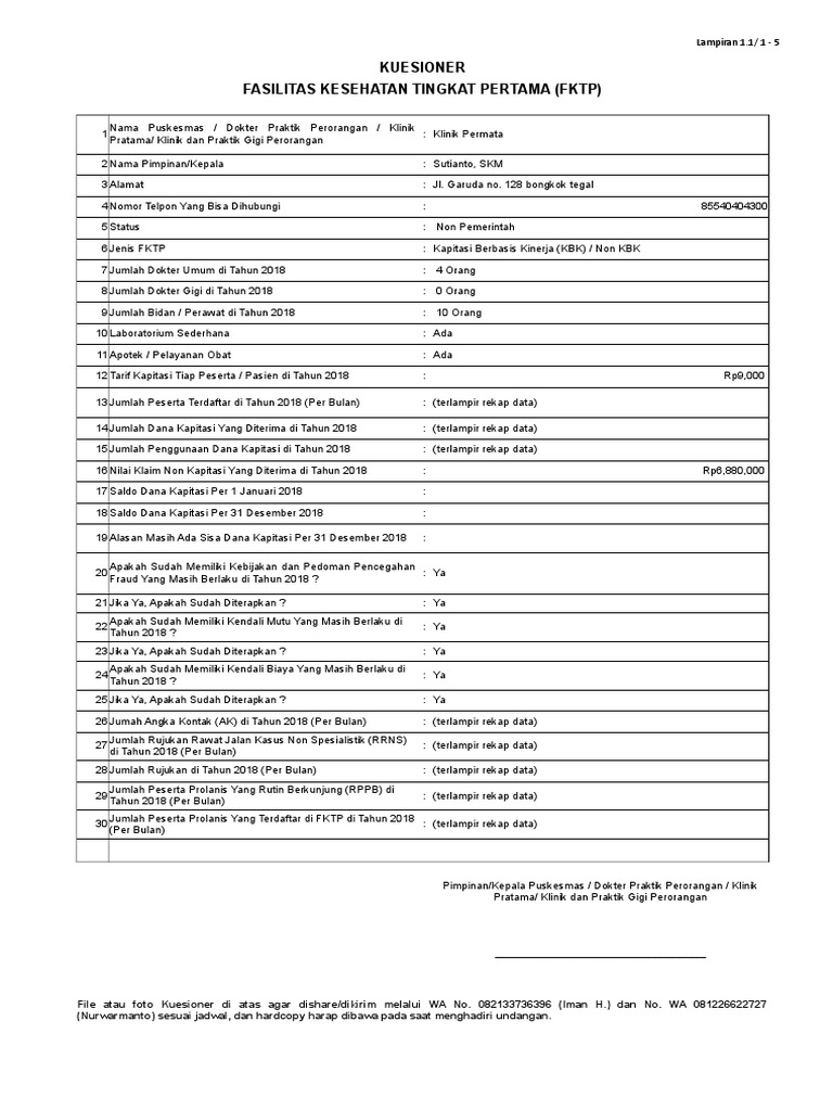 Kuesioner FKTP Form - OK - Share | PDF