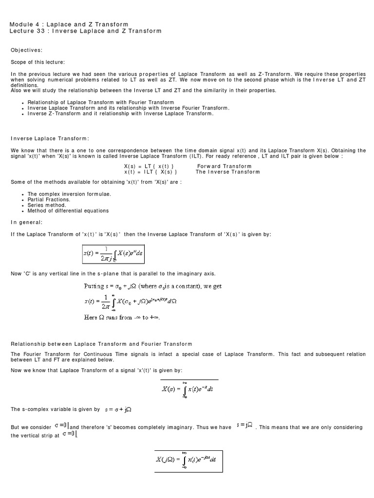Module 4: Laplace and Z Transform Lecture 33: Inverse Laplace and Z Transform | PDF | Laplace ...