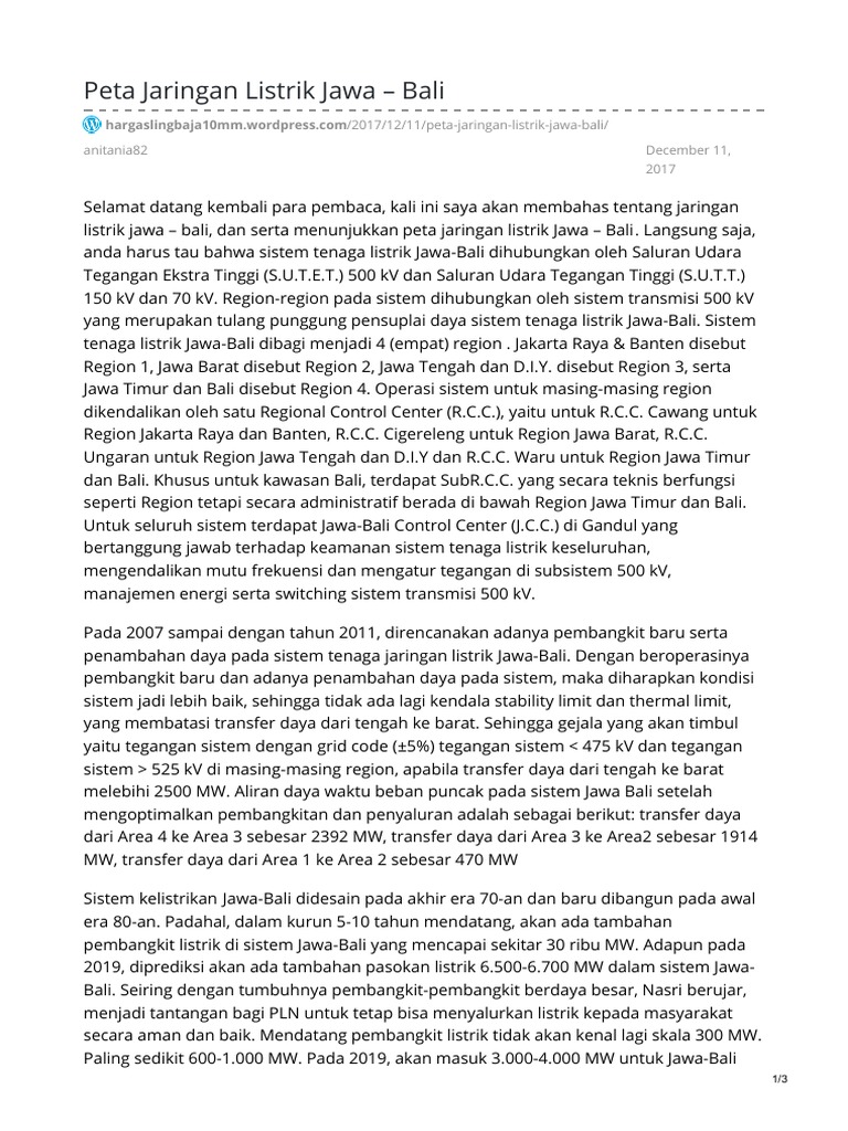 Peta Jaringan Listrik Jawa-Bali | PDF