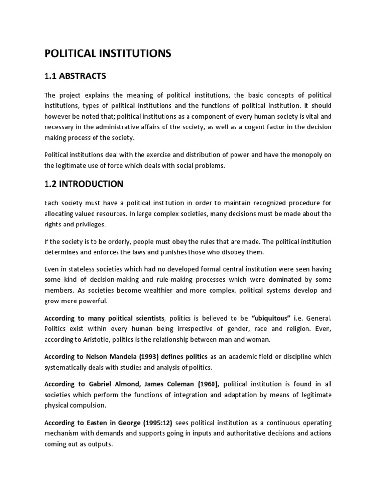 Political Institutions: 1.1 Abstracts | PDF | Legislature | Federal ...