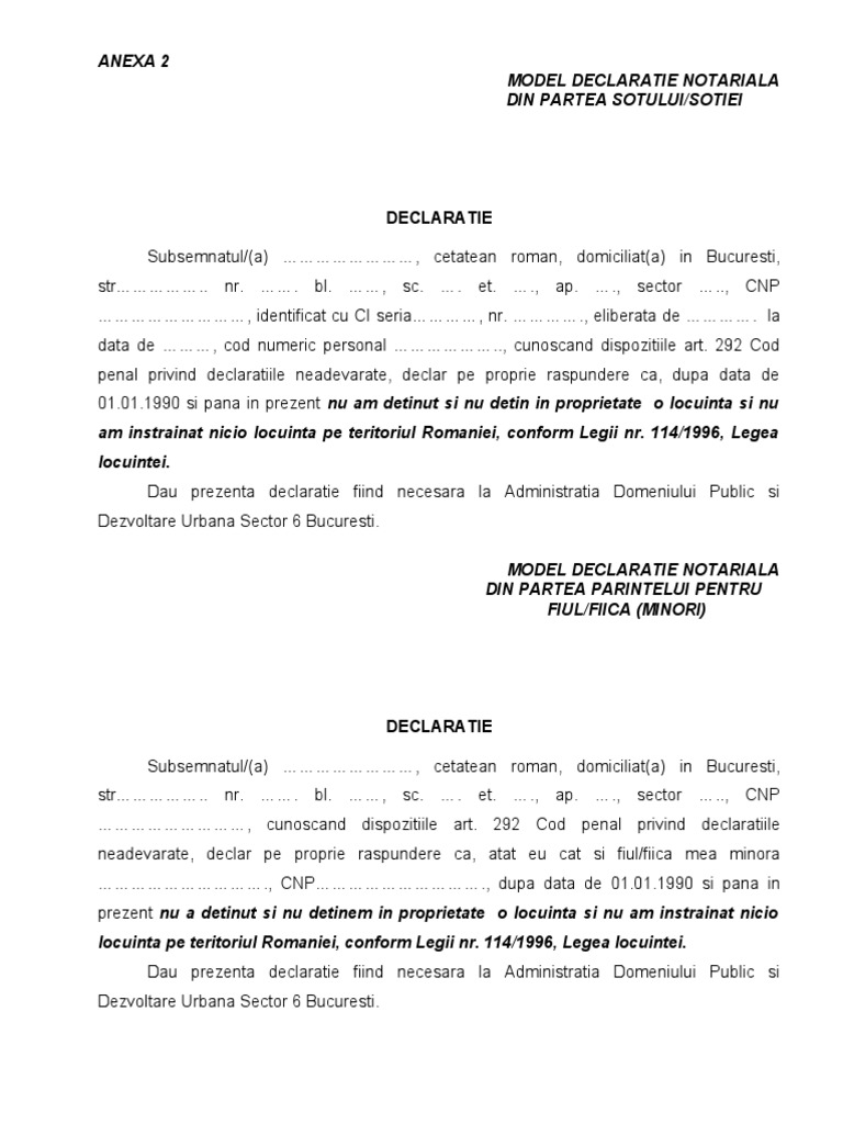 Model Declaratie Notariala | PDF