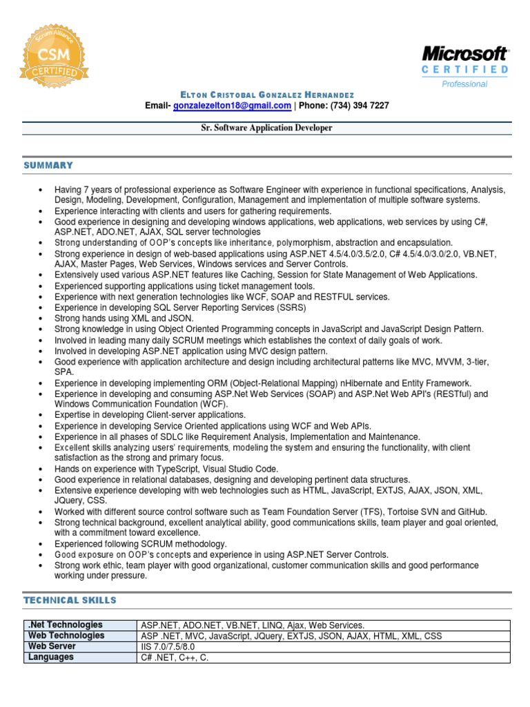 ELTON - SR Software Developer | PDF | Ajax (Programming) | Microsoft Sql Server