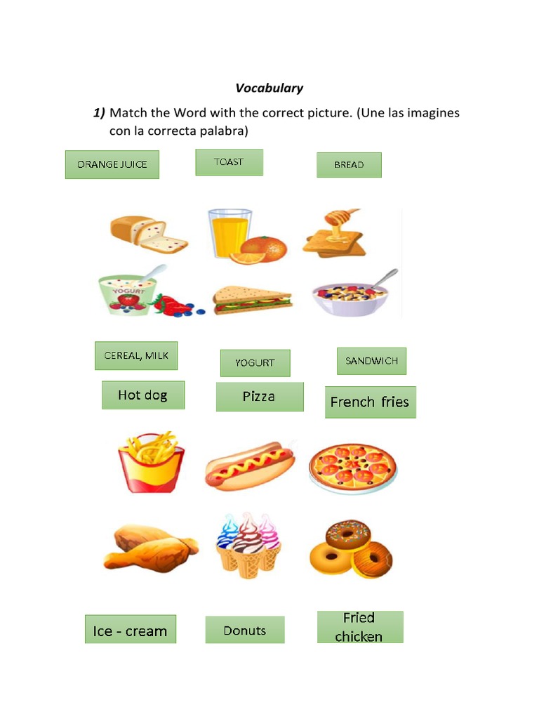 Vocabulary 1) Match The Word With The Correct Picture. (Une Las ...