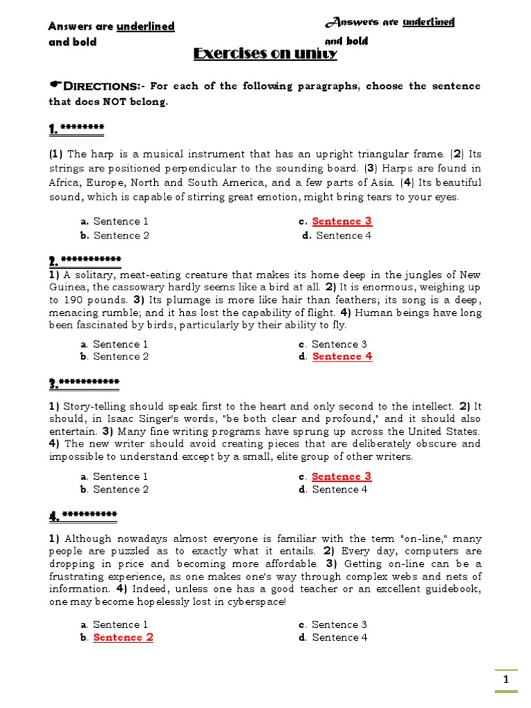 Exercises On Unity & Topic Sentence | Download Free PDF | Telecommuting ...