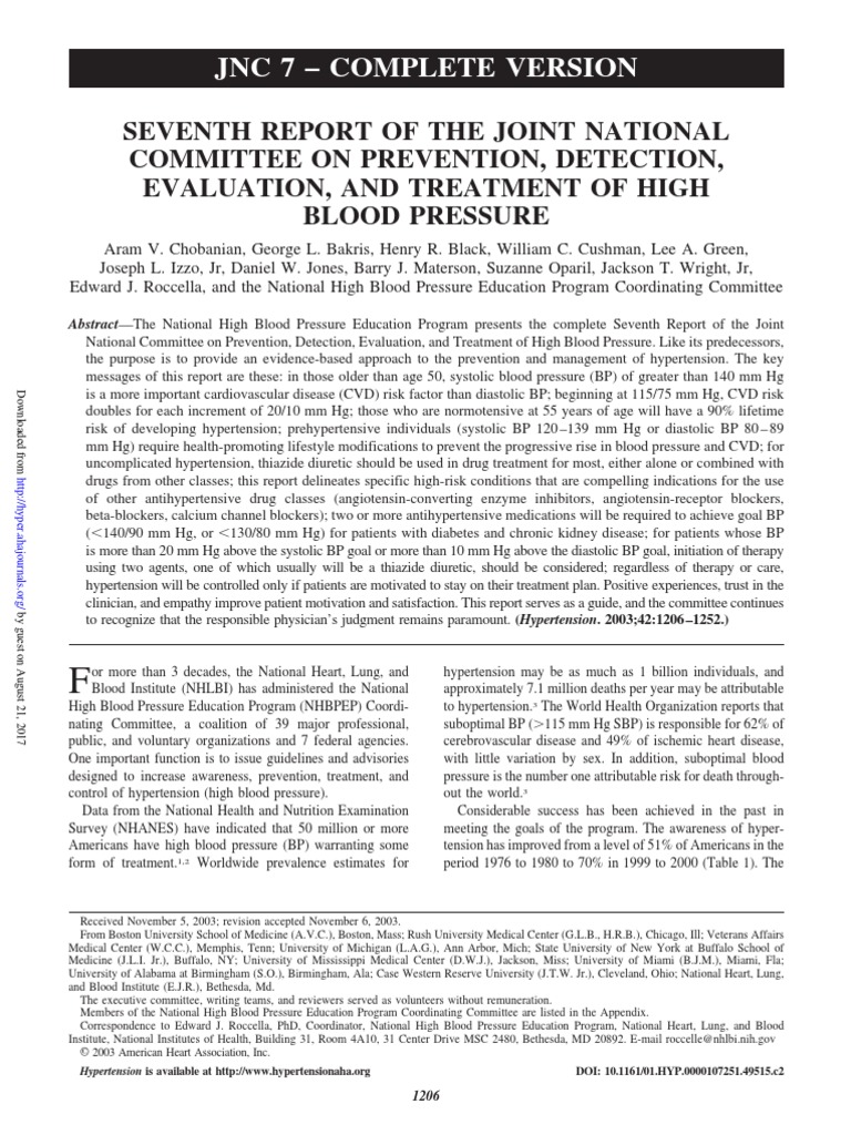 JNC 7 | PDF | Hypertension | Blood Pressure