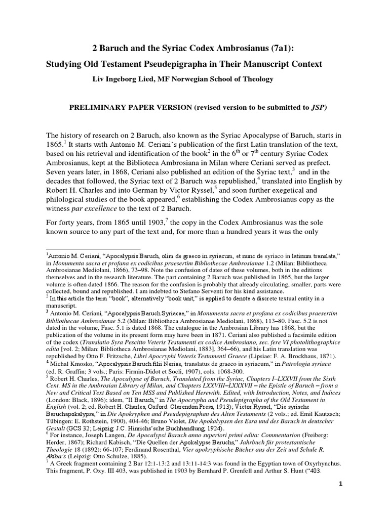 2 Baruch and The Syriac Codex Ambrosianu | PDF | Codex | Bible