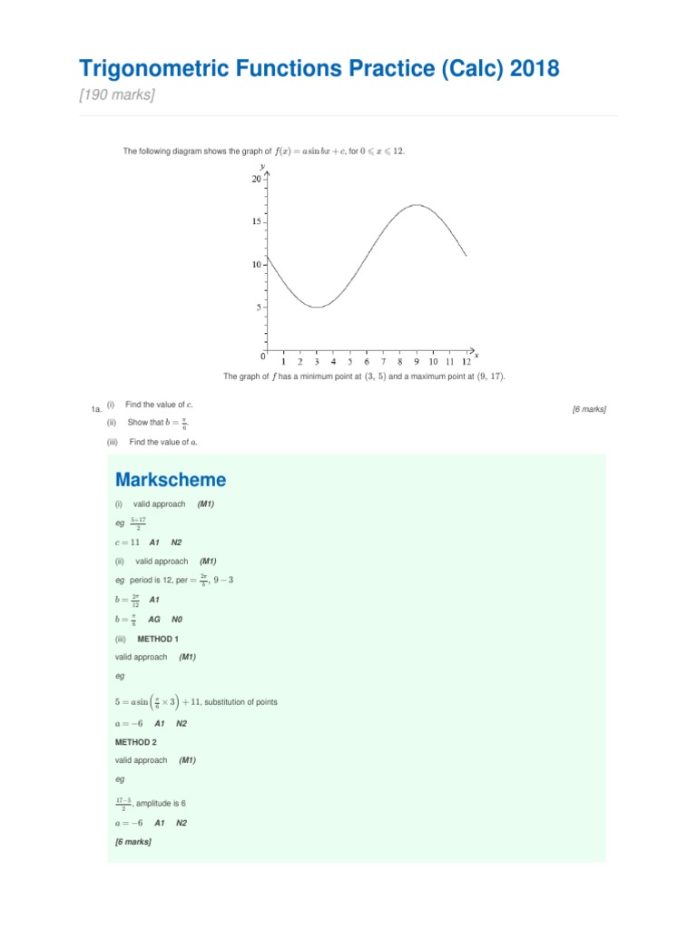 Trigonometric Functions Practice Calc 2018 Key | PDF | Trigonometric ...