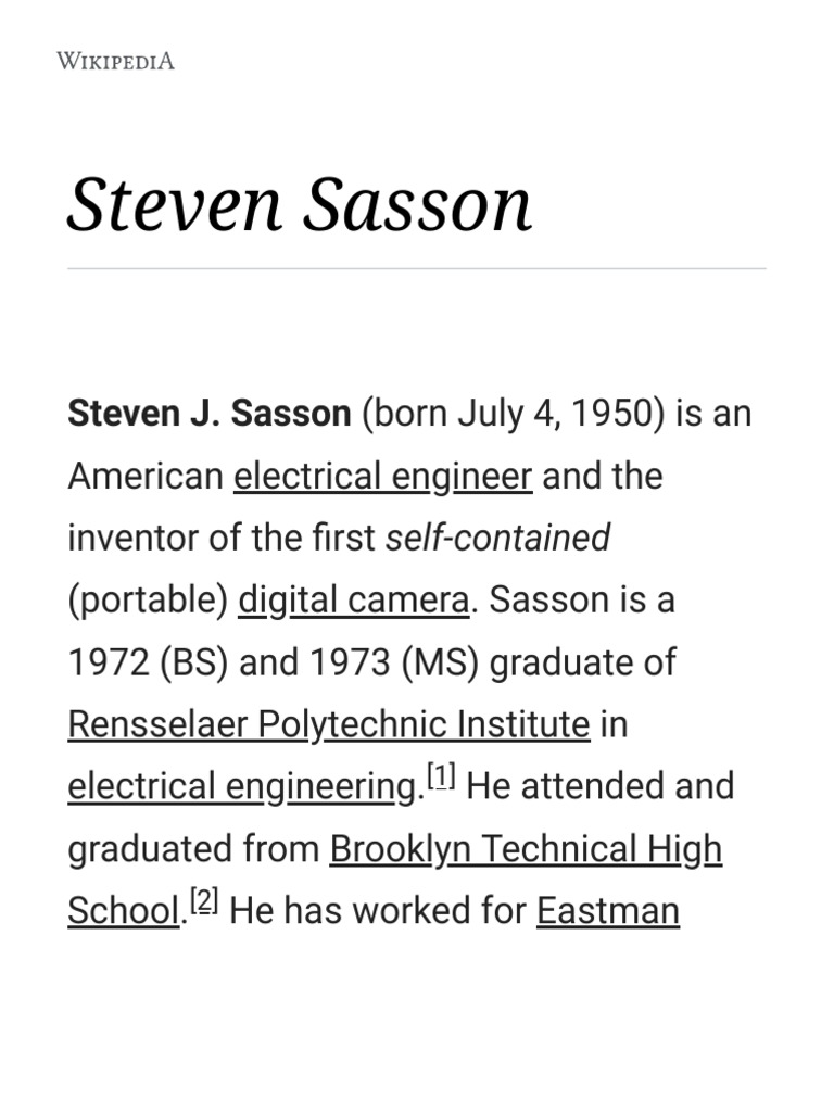 Steven Sasson - Wikipedia | PDF | Photography Equipment | Media Technology