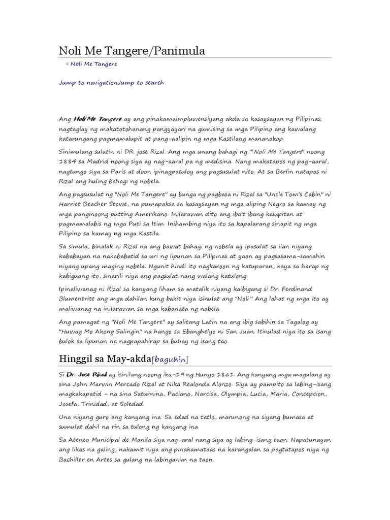 Noli Me Tangere PANIMULA | PDF