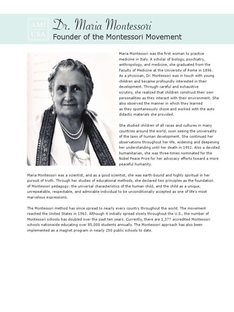 Amiusa Maria Montessori Biography2 PDF | PDF | Montessori Education ...
