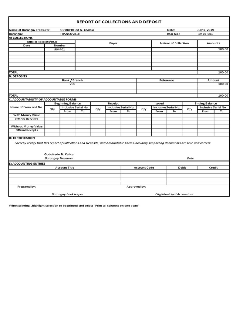 Report of Collections and Deposit | PDF | Debits And Credits ...