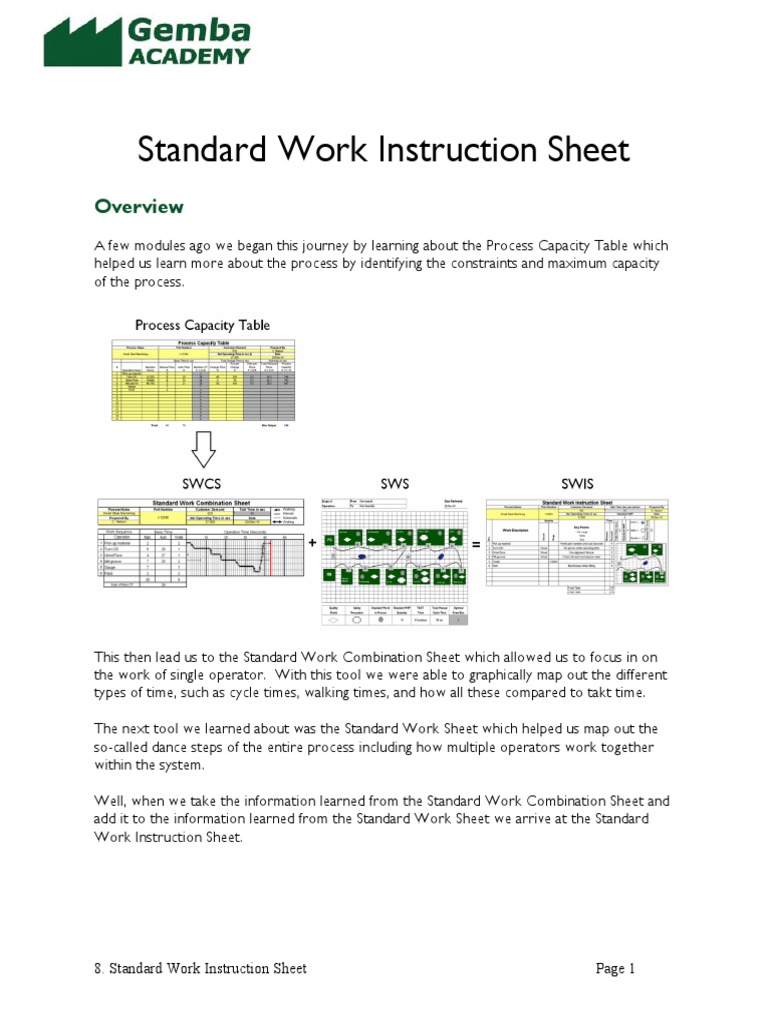 Standard Work Instruction Sheet | PDF