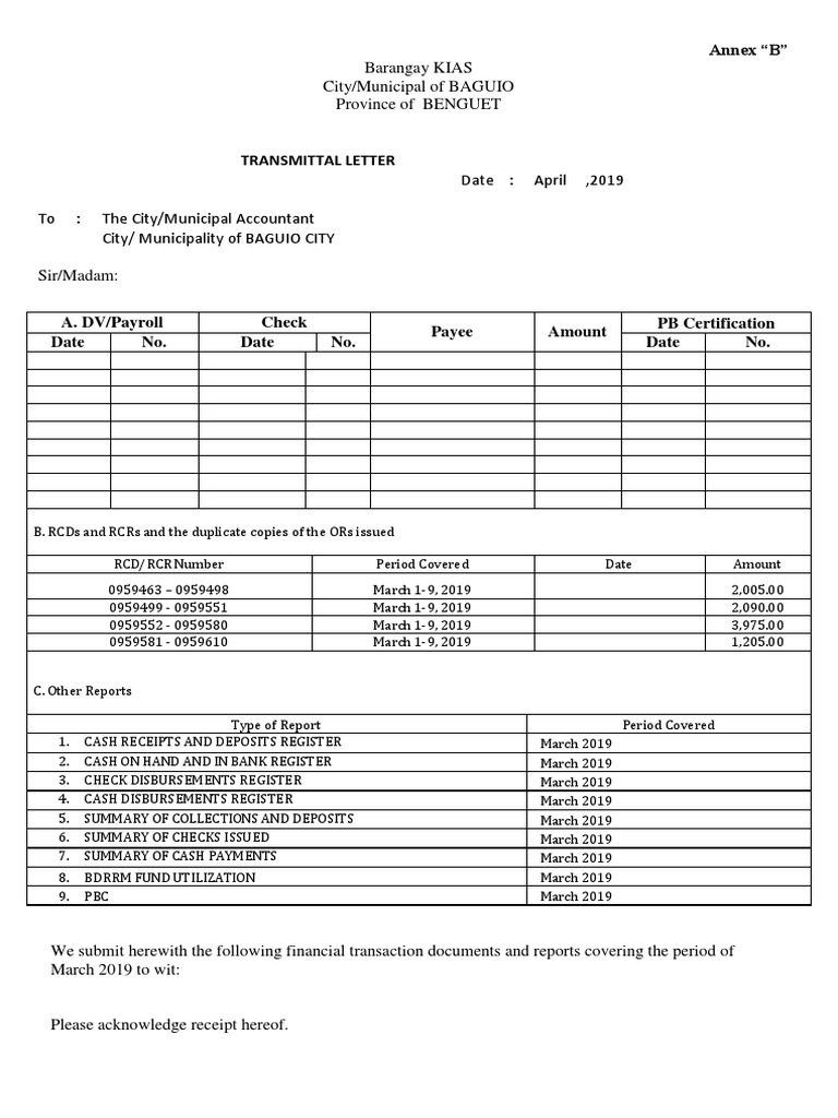 Transmittal 2019 New Form | PDF | Payments | Receipt