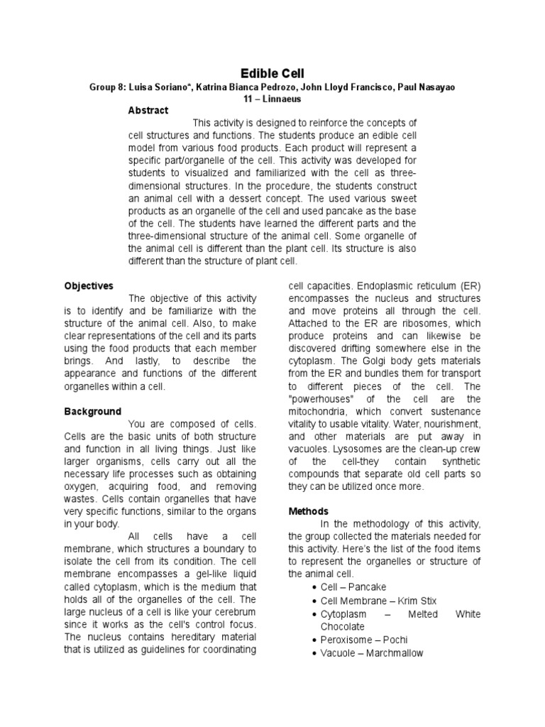Biology 1 Lab Report Edible Cell | PDF | Cytoplasm | Endoplasmic Reticulum