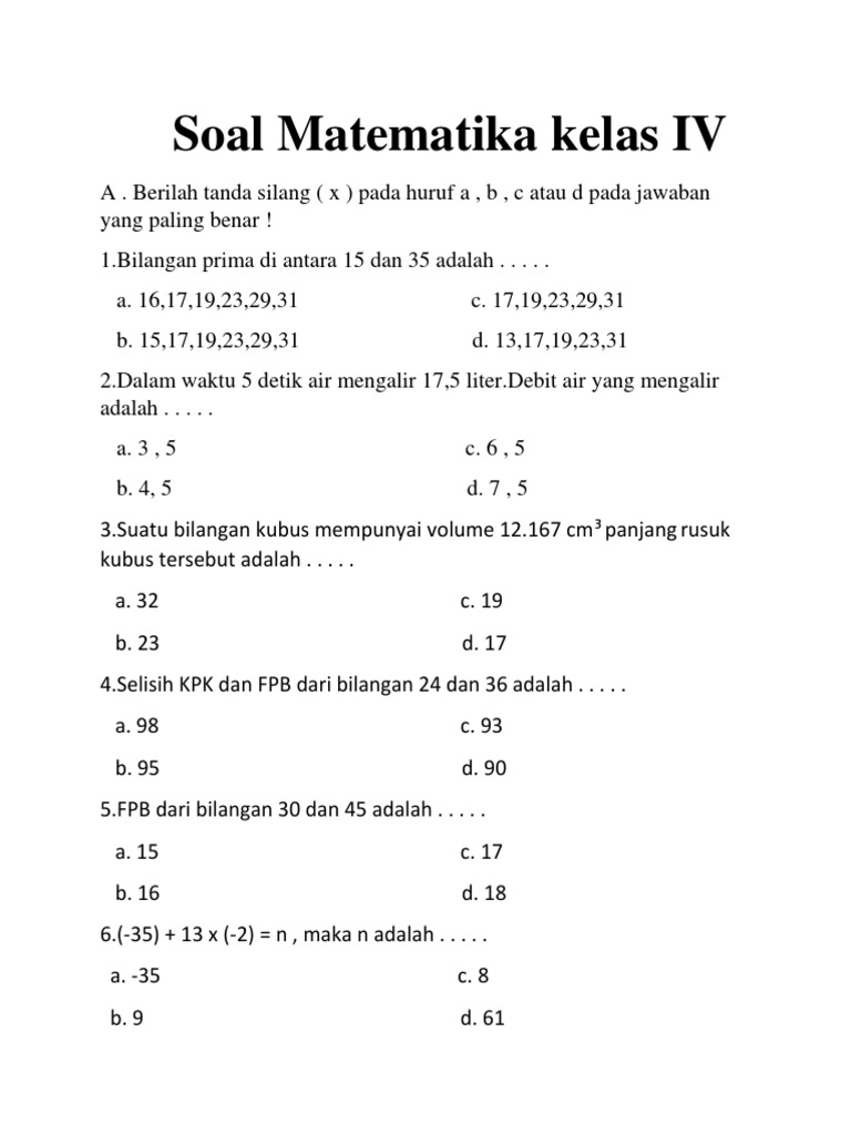 Soal Matematika Kelas IV | PDF