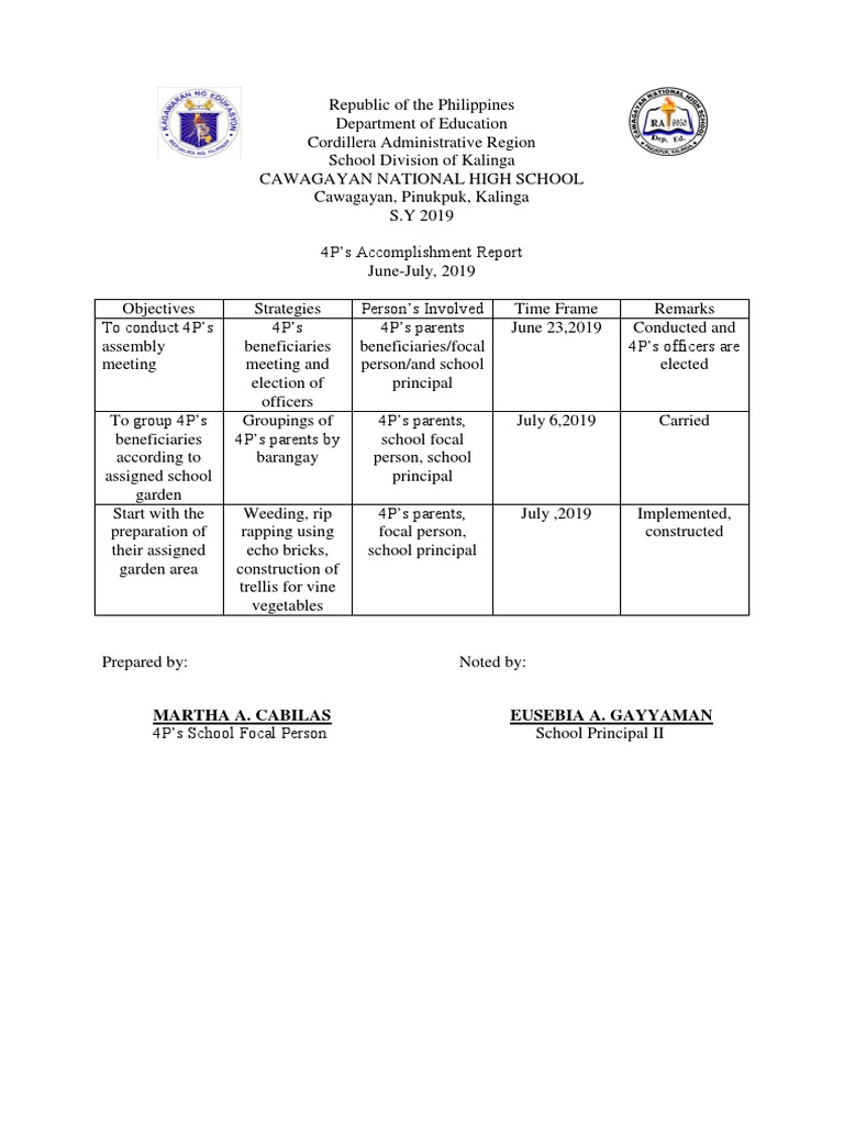 4P's Accomplishment Report 2019 | PDF