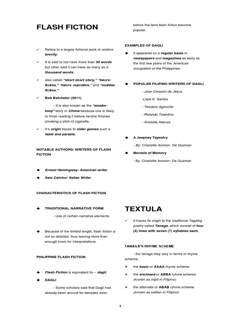 Flash Fiction Handout | Download Free PDF | Essays | Poetry