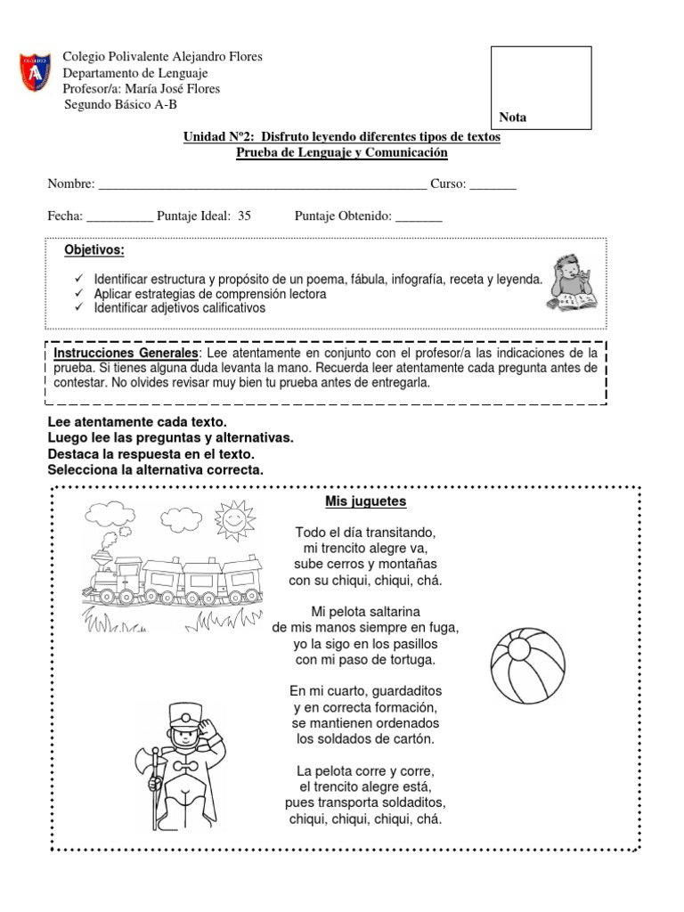 Evaluación Unidad 2 Lenguaje Segundo Básico A-B... | PDF | Huevo como ...