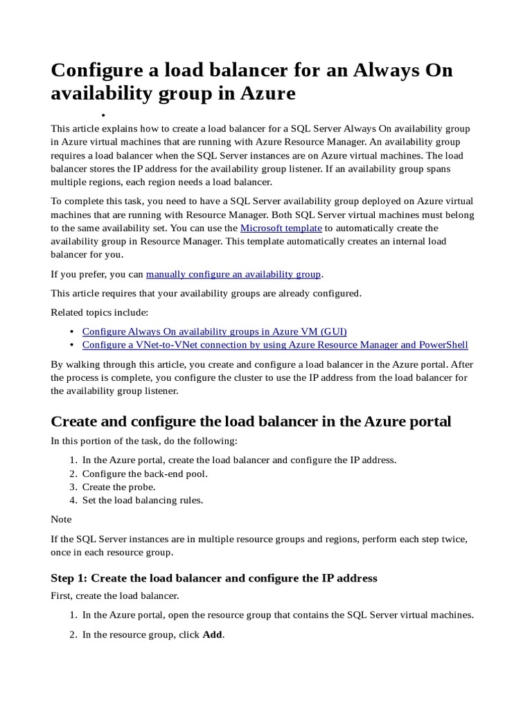 Configure A Load Balancer For An Always On Availability Group In Azure Unduh Gratis Pdf Load