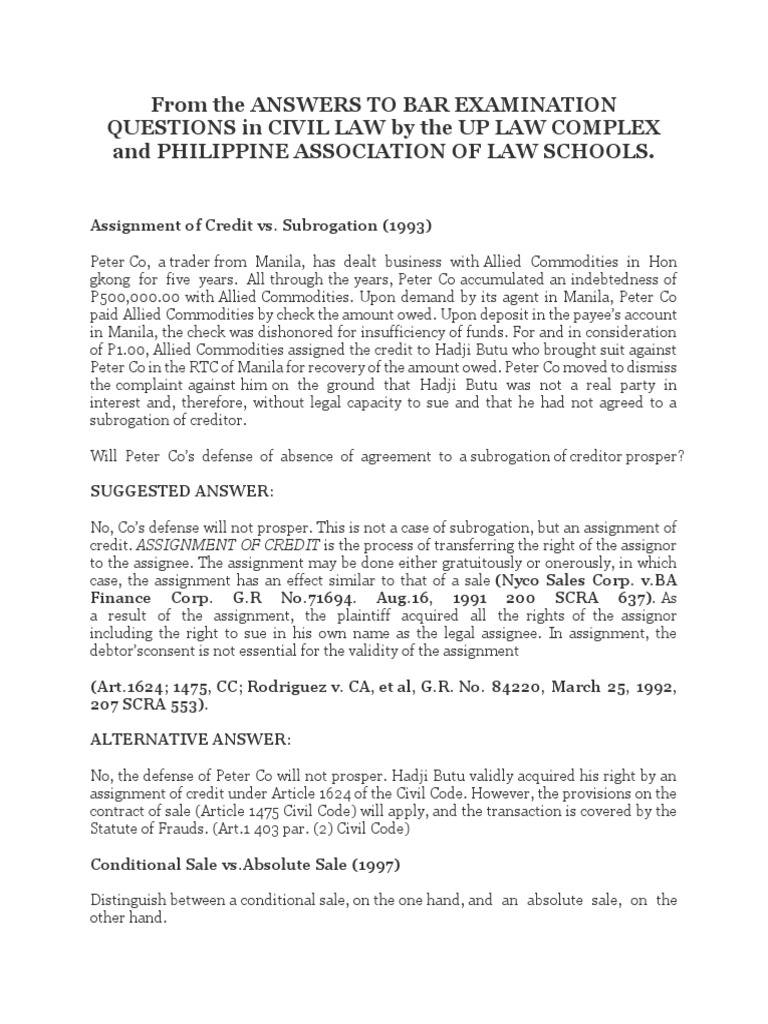 Civil Questions Answers | PDF | Assignment (Law) | Lease