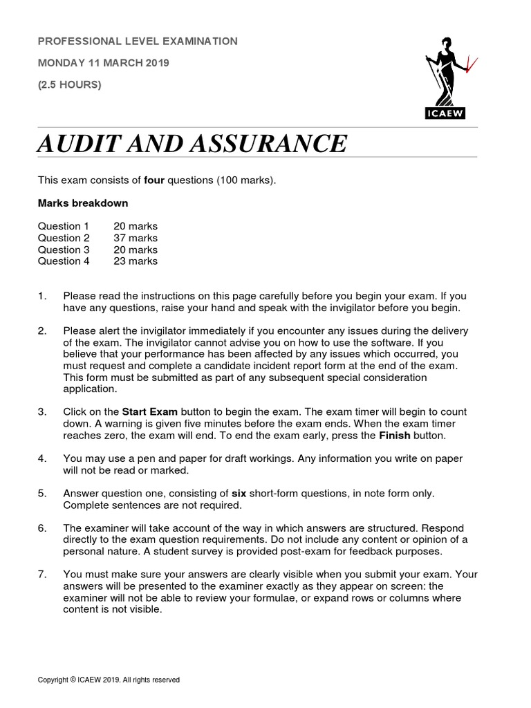 Audit and Assurance Exam March 2019 | PDF | Audit | Internal Control