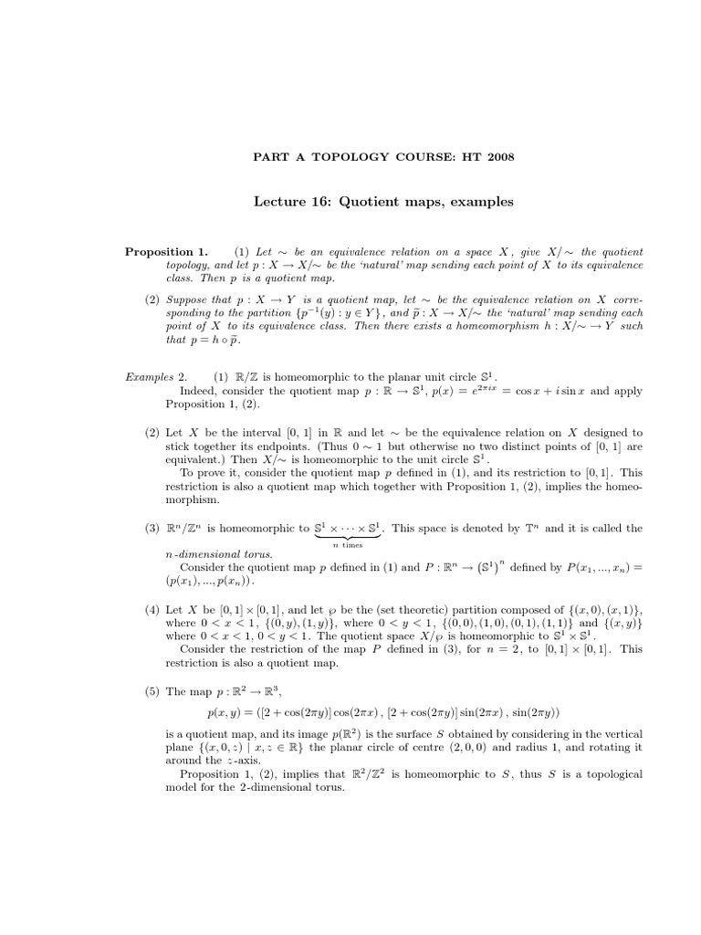 Lecture 16: Quotient Maps, Examples: Times | PDF | Abstract Algebra ...