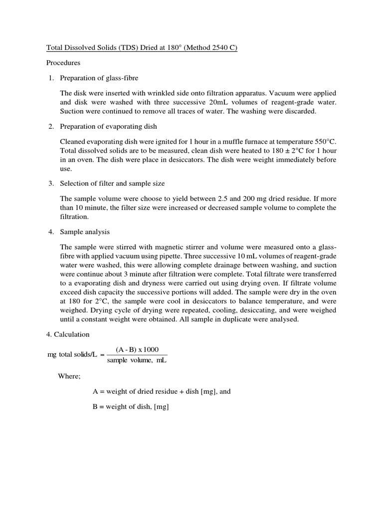 Total Dissolved Solids Procedure | PDF