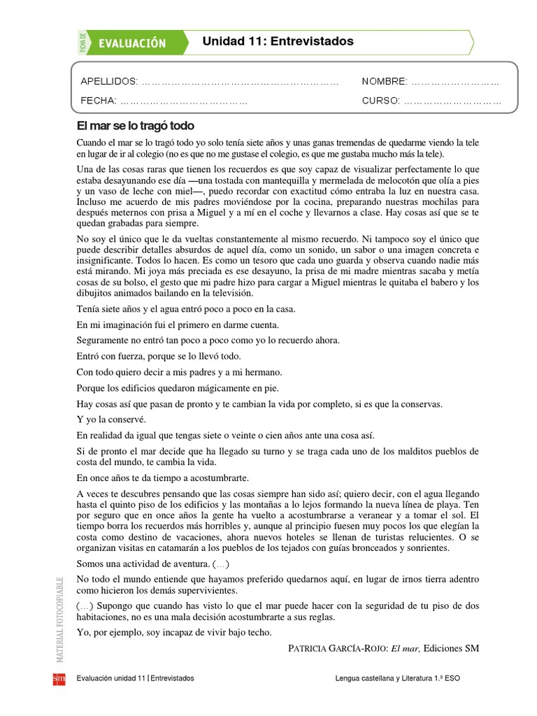 Evaluación Unidad 11: Entrevistados | PDF | Predicado (Gramática) | Verbo